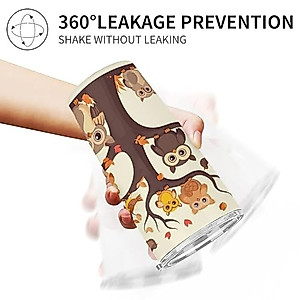 ZXDSKGYN 20 Oz Tumbler With Straw Leak Proof Thermos Cup, Cartoon Family Owls On The Brown Tree Stainless Steel Insulated Travel Coffee Mug Fit for Car Cup Holder