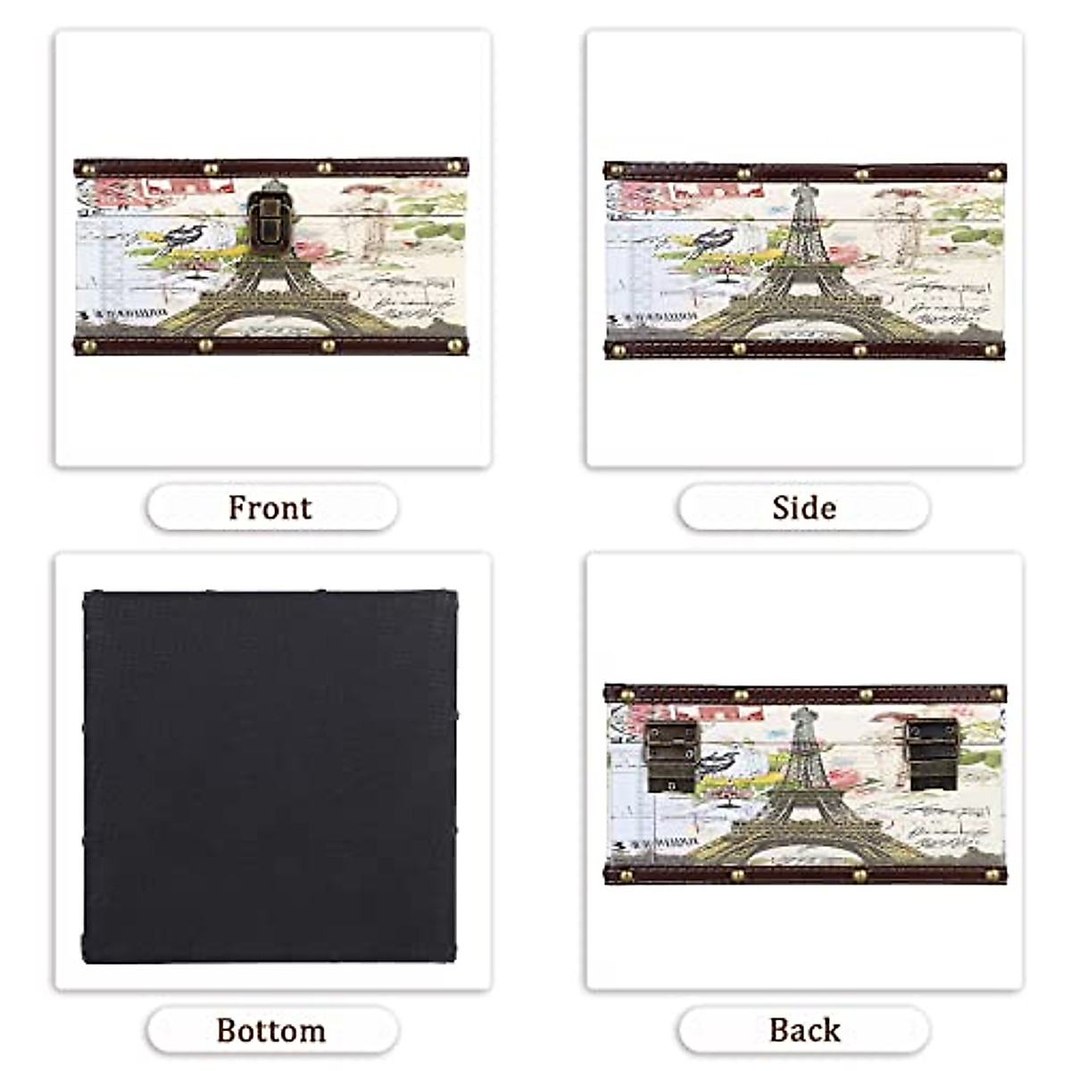 ELLDOO Treasure Chest Box with Latch, Wooden + PU Leather Storage Decorative Box for Jewelry Trinkets Collections, Antique Keepsakes box for Girls Women Gifts, Large