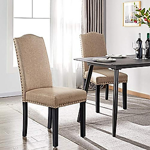 Yaheetech Dining Chairs Upholstered Parsons Chairs Kitchen Living Room Chairs with Rubber Wood Legs and Nailhead Trim, Fabric Side Chairs for Dining Room, Kitchen and Living Room, Set of 2, Khaki