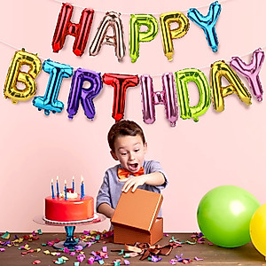 Happy Birthday Banner (3D Mixture color Lettering) 16 Inch Mylar Foil Letters, Inflatable Party Decor and Event Decorations for Kids and Adults, Reusable, Ecofriendly Fun