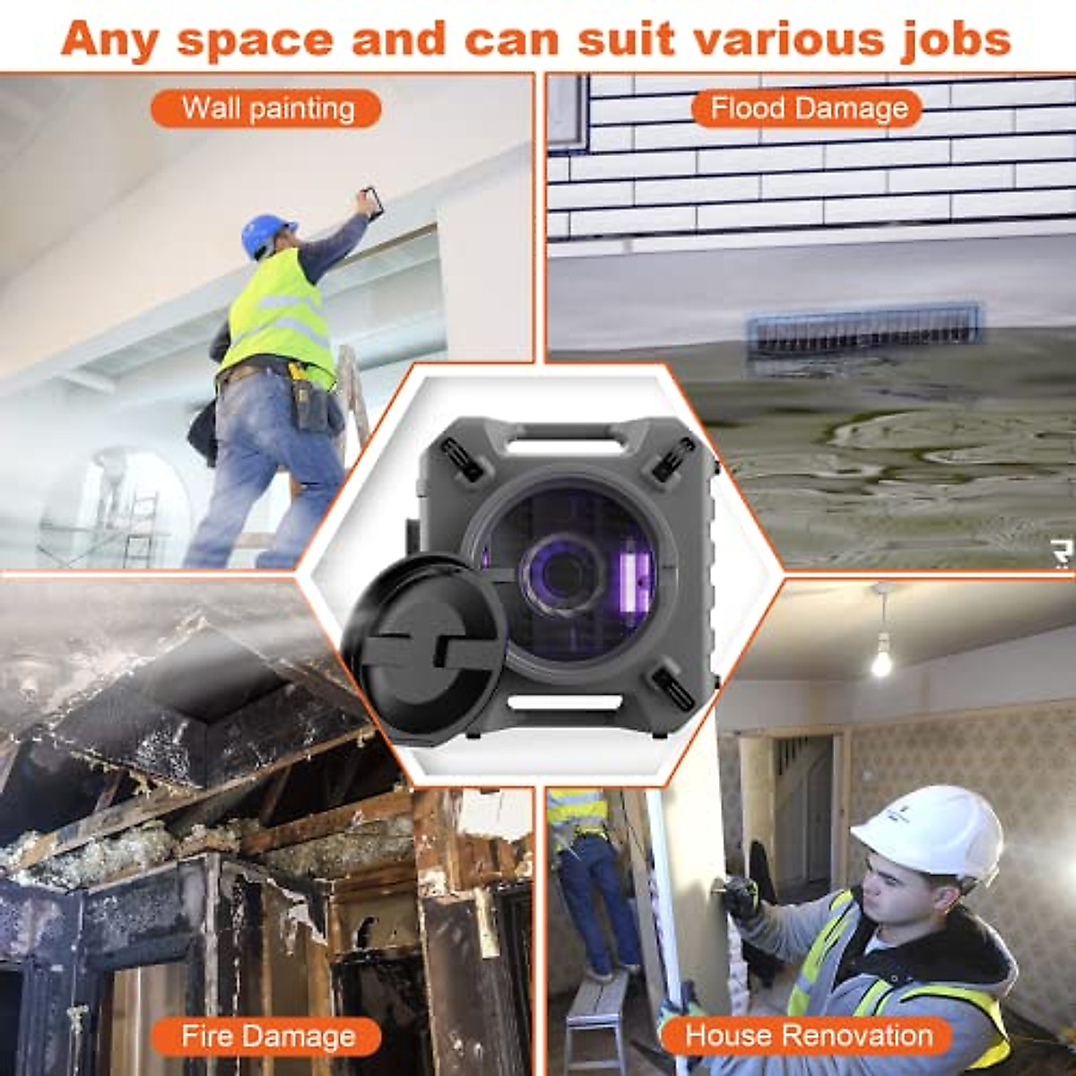 Abestorm 750 CFM Air Scrubbers 4 Stage Filtration with UV-C Light, HEPA Air Scrubber Commercial for Damage Restoration, Stackable Negative Air Machine, 10 Years Warranty