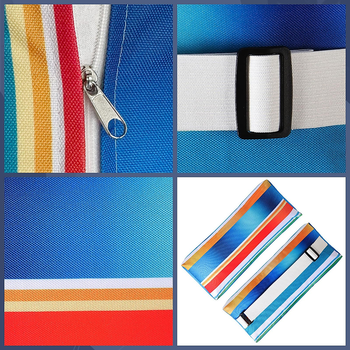 Rasugarlary Outdoor Pillow for Chaise Lounge Chair, 2 Pack Lounge Chair Pillows with Adjustable Strap Longue Head Pillow Headrest Pillows for Patio Backyard Beach Pool Garden Recliner(Color Stripes A)