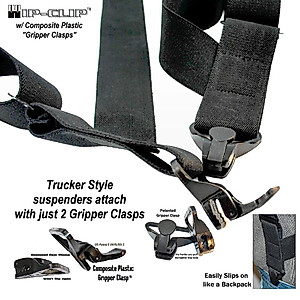 Hold-Up Hip-clip Style Suspenders for Men 1 1/2" Wide (Black/Plastic Clip)