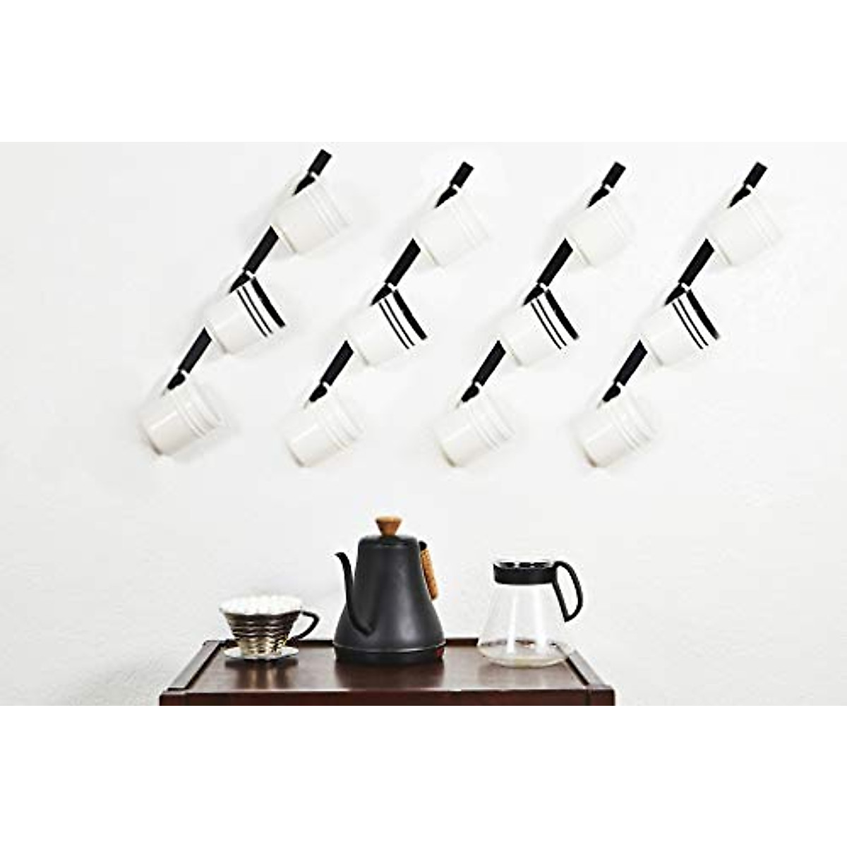 Coffee Mug Wall Rack - Metal Mug Racks for Wall - Wall Mug Rack - Coffee Cup Rack Wall Hanging Holder - Teacup and Mason Jar Hanger Display Holder - Hold a Dozen Cups and Mugs