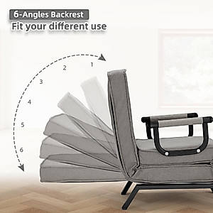 Hupmad Convertible Bed Sleeper Chair,Tri-fold Upholstered Armchair Sleeper with Pillow,Folding Leisure Chaise Lounge Couch with 6 Angle Adjustable Backrest,Single Lazy Bed for Office Apartment