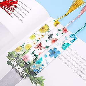 8 Sets Flower Acrylic Bookmarks Transparent Acrylic Bookmarks Cute Floral Bookmarks with Colorful Tassels for Women Teacher Kids Book Lovers
