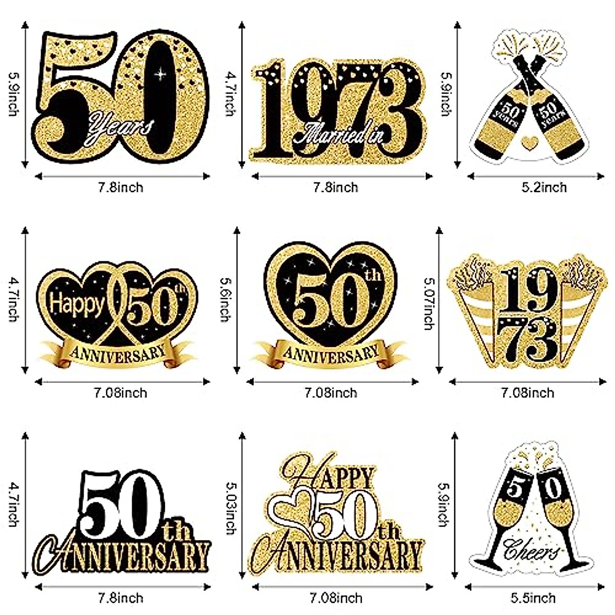 50th Anniversary Hanging Swirls Decorations, Black Gold Happy 50th Wedding Anniversary Married in 1973 Foil Swirl Party Supplies, Cheers to 50 Years Anniversary Ceiling Hanging Decor