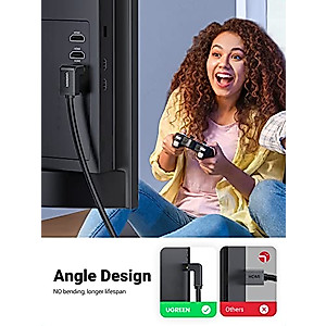 UGREEN HDMI Cable 4K Right Angle 270 Degree HDMI Cord High Speed HDMI 2.0 Cable 4K@60Hz HD 3D 1080P ARC Compatible for TV PC Nintendo Switch Xbox PS5 PS4 PS3 Laptop 3FT