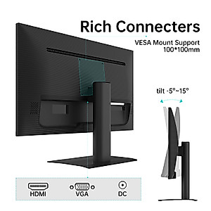 23.8” Monitor, RICRSS 75Hz FHD (1920 x 1080) IPS Computer Monitor with 178° Wide Viewing Angle, Frameless and VESA Mounting, ELED Display-Ergonomic Tilt, Low Blue Light Eye Care Mode (HDMI & VGA Port)