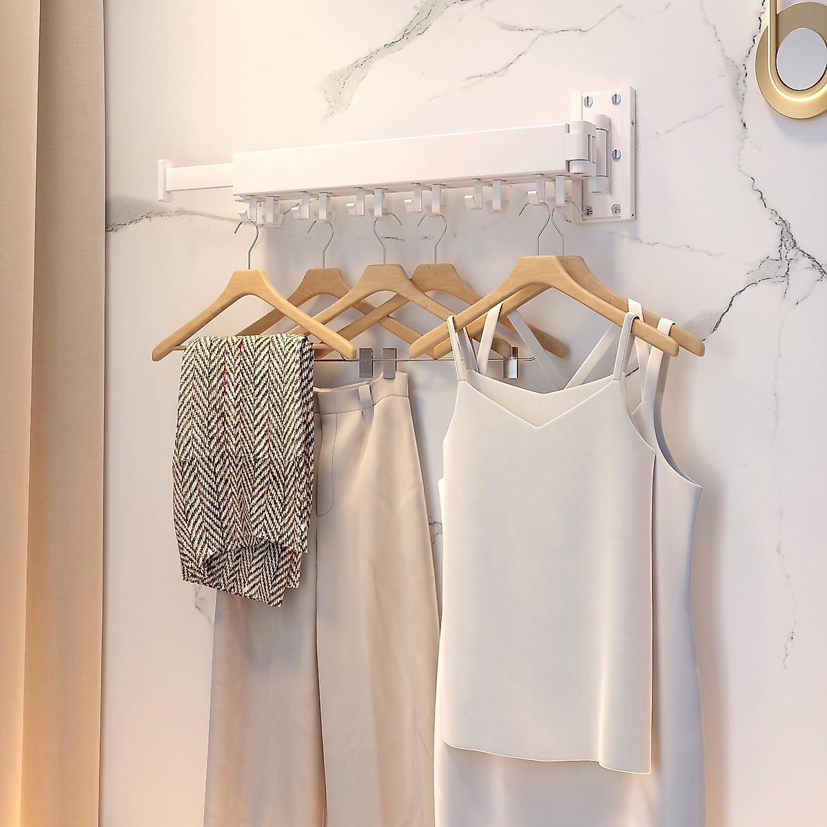 HEILAIYI Clothes Drying Rack Wall Mounted,Drying Rack Clothing,Wall Mounted Drying Rack,Laundry Room Organization and Storage,Laundry Drying Rack,Collapsible Dying Racks for Laundry