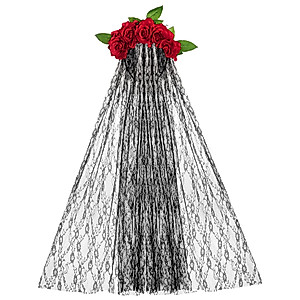 jiebor Day Of The Dead Headpiece Headband Halloween Floral Flower Crown Costume Veil Headpiece Headband Hair Accessories for Women Halloween