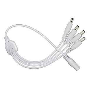 Security-01 2-Pack 1 to 4 Way DC Power Splitter Cable, Plug 5.5mm x 2.1mm, for CCTV Camera, LED Strip Light and More,White