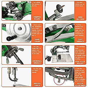 ColouredPeas 2021 Cobbler Sewing Machine 110V 250W Motor with Stainless Steel Base Eletrical and Manual Sets Leather Sewing Machine for Leather/Shoes/Bags/Clothes/Quilts/Coats/Trousers（Green）…