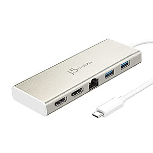j5create USB-C Mini Dock- Type C Hub with 2X HDMI, 2X USB 3.0, Ethernet, Power Delivery 2.0 (JCD381)
