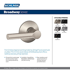 Schlage F10 BRW 619 Broadway Door Lever, Hall & Closet Passage Lock, Satin Nickel