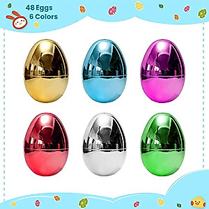 FUN LITTLE TOYS 48PCS Plastic Easter Eggs Metallic Easter Eggs for Candy Treats, Basket Stuffers Filler Perfect for Easter Egg Hunt, Easter Theme Party Favor Suprise Egg