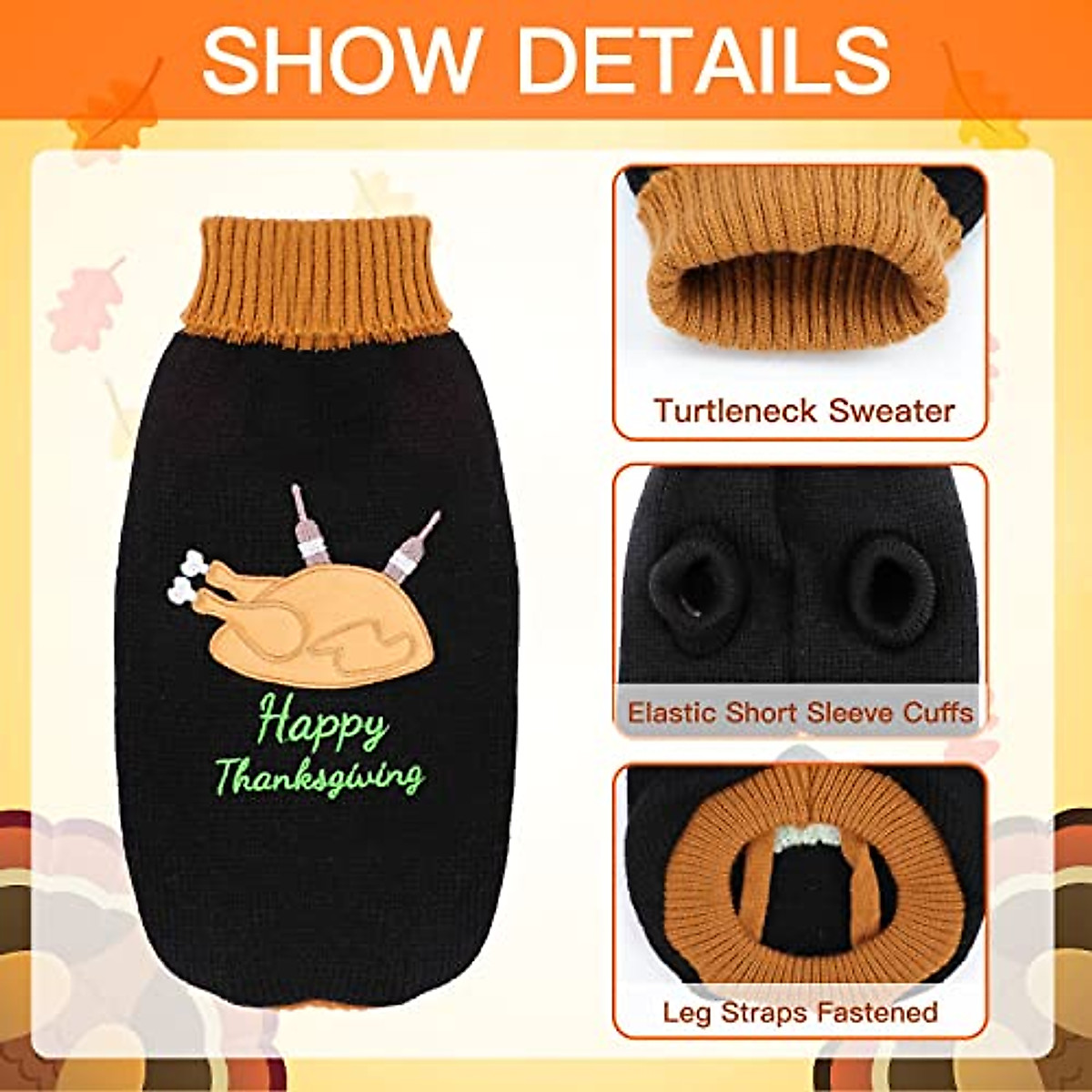 HUMLANJ 2 Packs Knitted Cat Sweater Thanksgiving Turtleneck Turkey Sweater Pet Cat Sweaters for Cats Warm Pullover Small Dog Puppy Knitwear