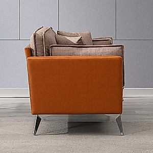 CECER Loveseat Sofa Couches for Living Area, Luxurious Modern 2 Seater Sofa with Faux Leather Frame, Mid Century Linen Upholstered Sofa Couch with 2 Accent Pillows for Bonus Room Office, Orange
