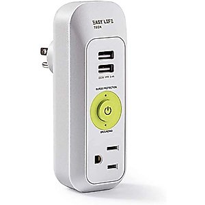 Travel Outlet Extender with Surge Protection 1 Outlet 2 USB for Home, Hotel, and Office by Easylife Tech