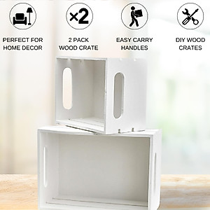 Hampton Art Nested Wooden Crates 2 Pack, Wood Crate White Finish, Wood crates for Display, Wood crates for Storage, Wooden crates White, Pine, 7" x 5 1/2"x 4" and 9 1/3" x 6 1/2" x 5 1/4"
