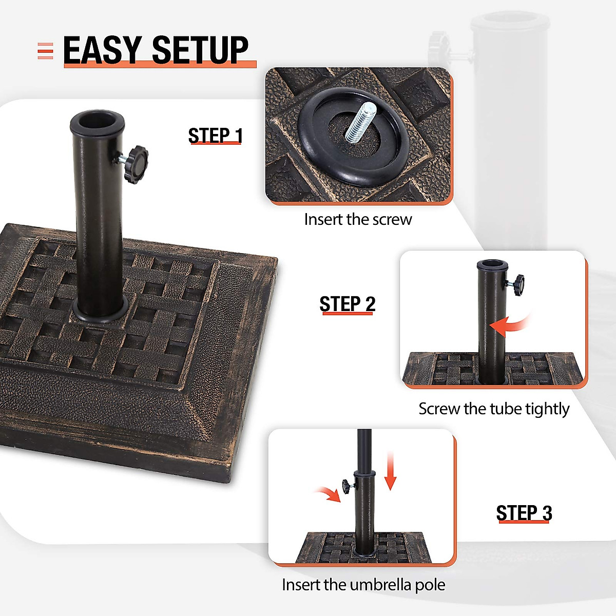 COOS BAY 27 lbs 17.3 inch Outdoor Heavy Duty Square Antiqued Resin Umbrella Base Stand for Patio, Garden, Lawn, Bronze…