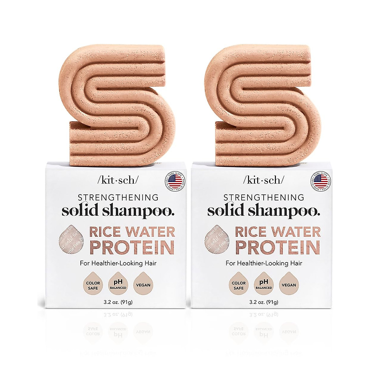 Kitsch Solid Bar Shampoo for Strengthening, Growth, Moisturizing, Vegan - 2 Pack, 6.4 oz, Made in US, Rice Water, Sulfate & Paraben Free, Color Safe, Unisex