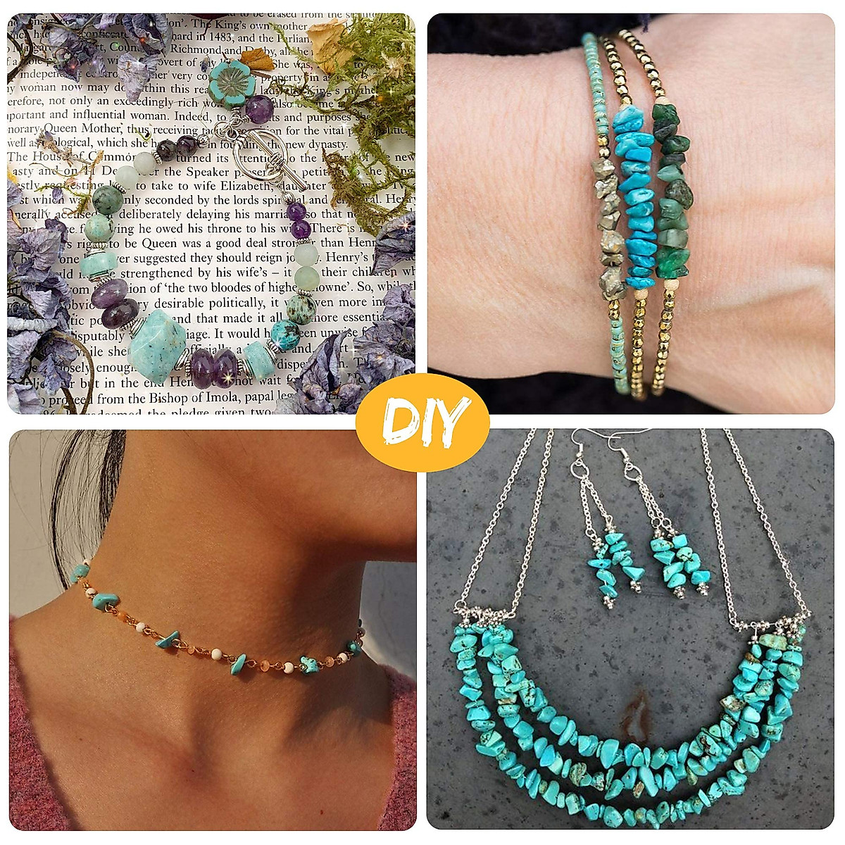 Efivs Arts 1500PCS Stone Beads, Crystal Beads Ring Making Kit Gemstone Beads Set 24 Styles Crystal Pieces for Jewelry Making Crushed Chunked for DIY Crafts for Holiday Gift