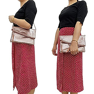 Venoline Large Metal Mesh Evening Clutch Bag Convertible Handbag Tassel Purse Rose Gold