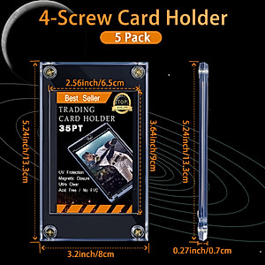 5 Pieces 4-screw Trading Card Protector, Baseball Sleeves Card Protector, 35 Pt Acrylic Card Holder Clear Display Card Protector for Baseball Football Sports Game Card Storage and Display