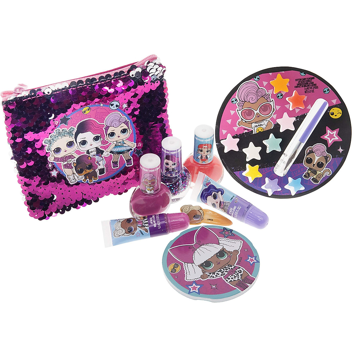 Townley Girl L.O.L Surprise Ultimate Makeover Set with over 20 Pieces, Including Lip Gloss, Nail Polish, Press-On Nails, Nail Stickers and Reversible Sequin Bag, Ages 5+