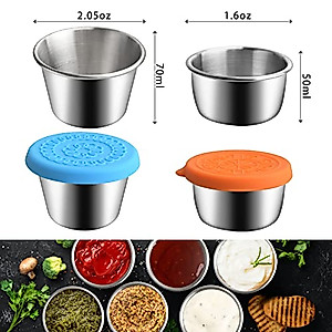 IWITHYOU 6pcs Salad Dressing Container, 3x1.6oz and 3x2.5oz Reusable Stainless Steel Cups with Silicone Lids, Bento Box Condiment Containers for Lunches Kids,Food Storage,Coffee Bean,Picnic,Travel