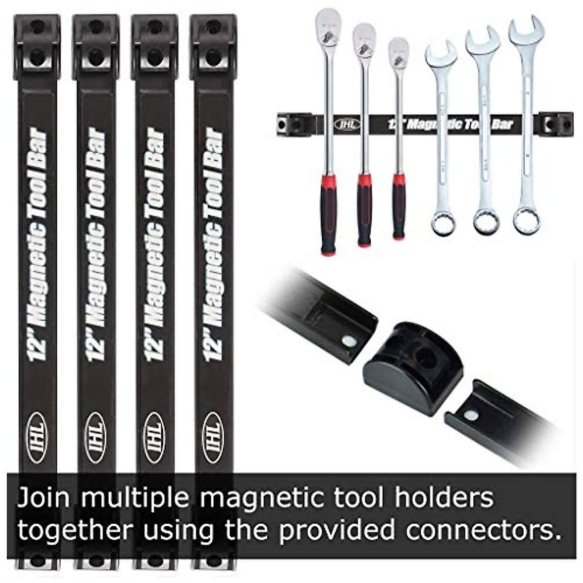 Inspired Home Living 12 Inch Magnetic Tool Holder 4 Pack - Heavy Duty Tool Organizer for Wall Mounting in Garage Workshop Workbench - Brackets Screws Drywall Anchors Hooks Included