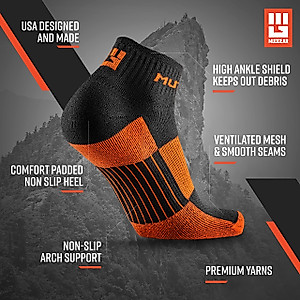 MudGear Quarter Length Socks - Trail Running Socks for Women and Men for Sport, Gym, Running, Yoga,Tennis, Cycling,Golf - 2 Pack Athletic Low Cut Anti-Slip Workout Socks (Black/Orange,Medium)