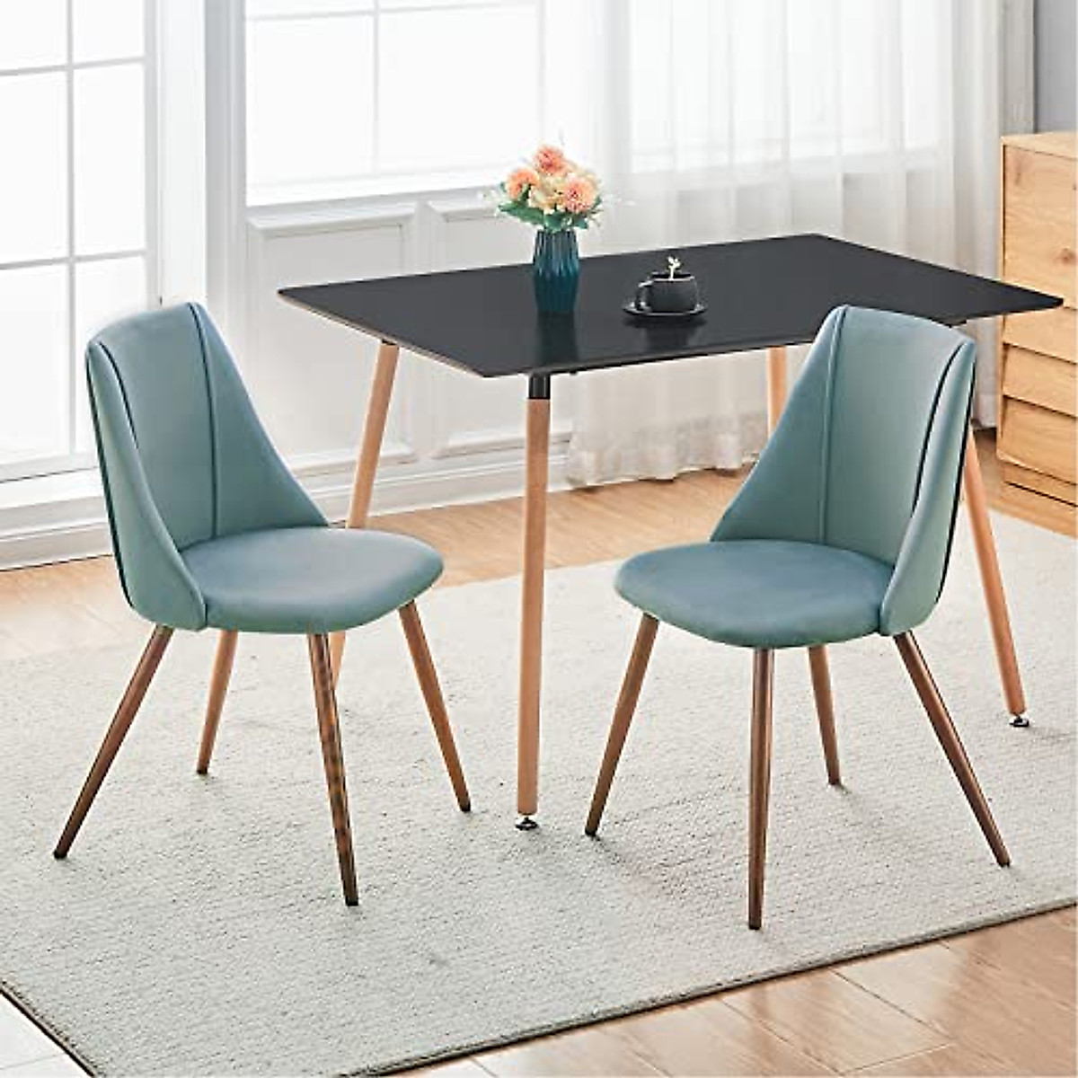 Wonder Comfort Velvet Set of 2 with Metal Legs Modern Dining Chairs with Soft Seat for Make Up Room Kitchen Livingroom Lake Green