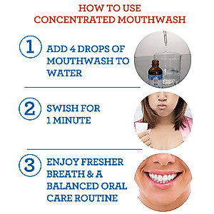 GuruNanda Concentrated Mouthwash, Helps with Bad Breath, Promotes Teeth Whitening, Made with 100% Natural Essential Oils, 1 Bottle Equals 300 Rinse, Fluoride-Free - Mint Flavored (2 oz)