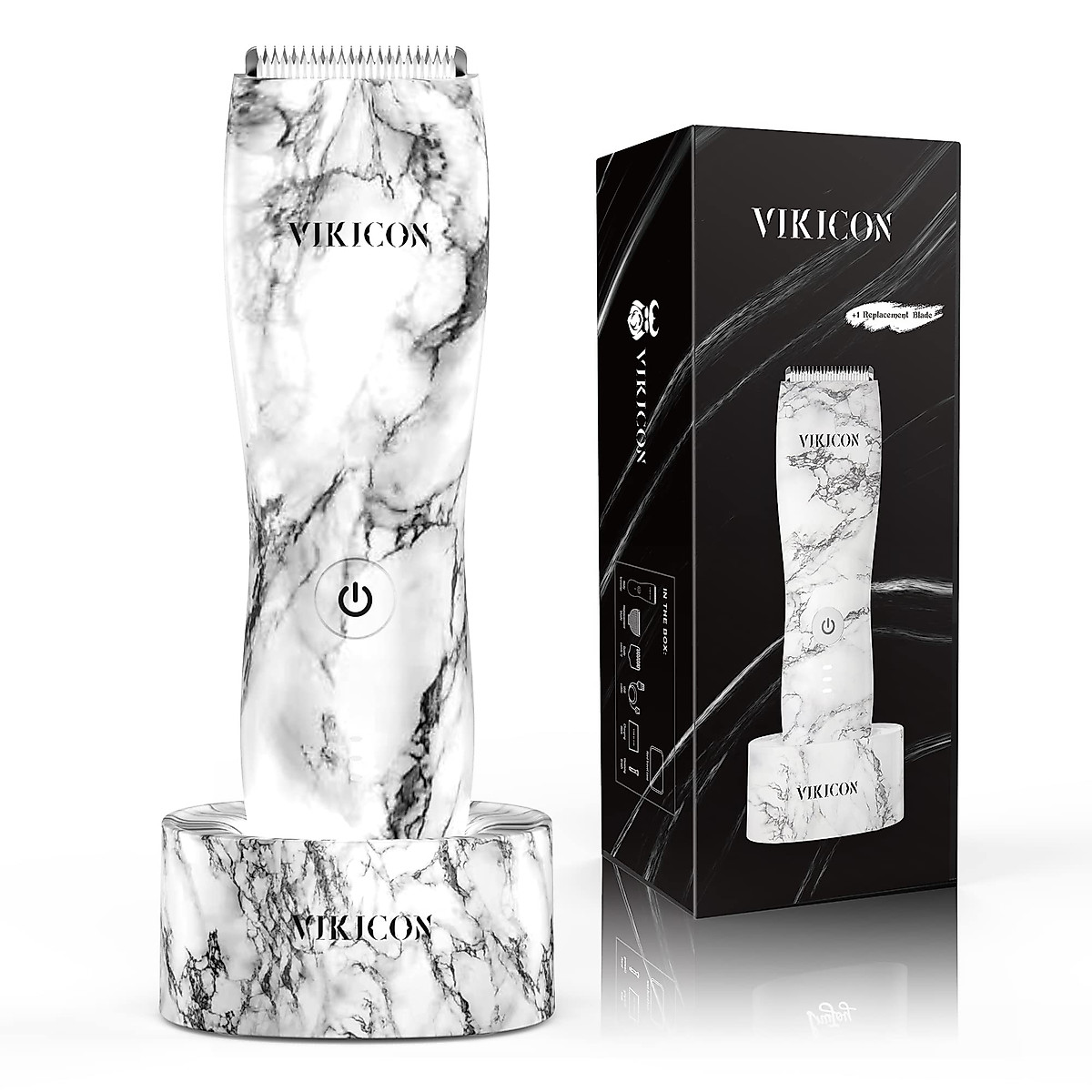 VIKICON Electric Body Hair Trimmer and Shaver: Ball Groomer & Mens Groin Trimmer with Replacement Ceramic Blade Head and Hard Case, White