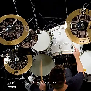 Meinl Cymbals Classics Custom Dual 15" Hihat Cymbal Pair for Drum Set, Dark/Brilliant — Made in Germany — B12 Bronze, 2-Year Warranty, (CC15DUH)