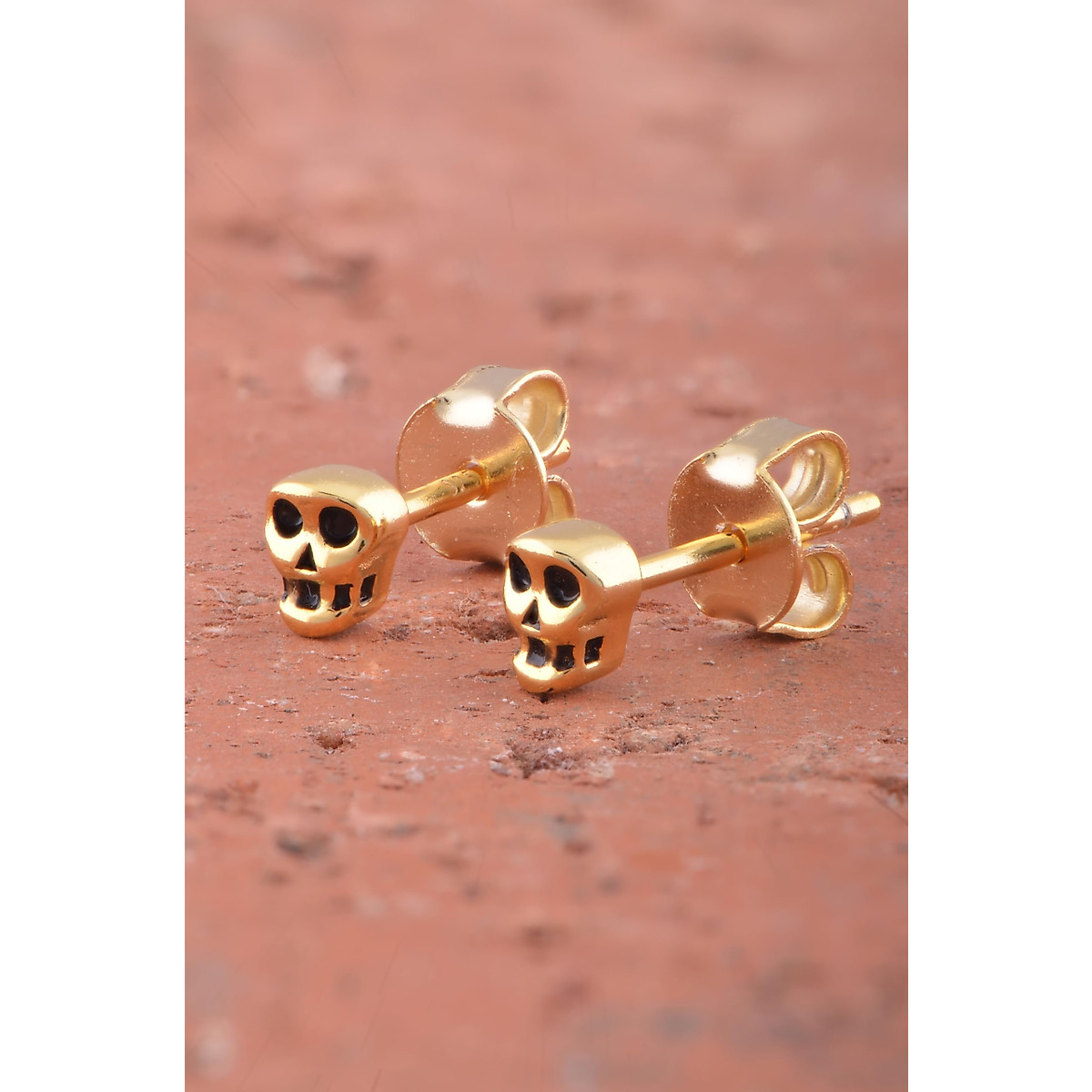 Yellow Gold Vermeil Sterling Silver Womens Tiny Sugar Skull Cartilage Second Stud Earrings