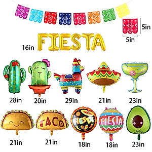 Fiesta Balloons for Fiesta Party Decorations,17PCS Cinco De Mayo Balloons Taco Cactus Llama Avocado Balloons Mexican Party Papel Picado Banner for Fiesta Taco Luau Party Decorations (Foil Balloons)