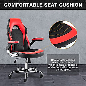 Ergonomic Gaming Office Chair - PU Leather Executive Swivel Computer Desk Chair with Flip-up Armrests and Lumbar Support for Working, Studying, Gaming, Grey