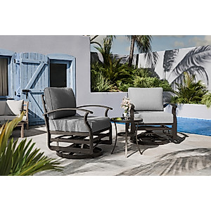 ASJMR 3 Piece Outdoor Aluminum Metal Swivel Rocking Chair Set with 1 Coffee Table and 2 Upholstered Cushions Outdoor Metal Swivel Rocking Chair Furniture (for Indoor, Outdoor) Parlor Set