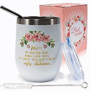MAMAGIFTREE 12oz Insulated Wine Tumbler with Lid - Best Grandma Ever Stainless Steel Wine Glass - Perfect Grandma Gifts - Thoughtful Grandma Birthday Gifts for Wine Lovers