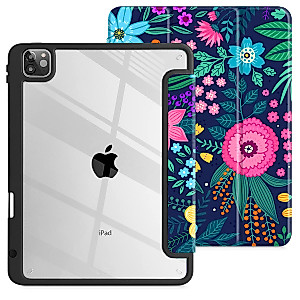 May Chen for iPad Pro M2 11 inch 4th Generation 2022, [Built-in Pencil Holder] Shockproof Cover w/Clear Transparent Back Shell Also Fit iPad Pro 11" 3rd/2nd/1st Gen 2021 2020 2018, Spring Flowers