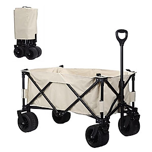 Collapsible Wagon Cart, Portable Folding Wagon,600D Oxford Cloth Heavy Duty Utility Large Capacity Outdoor Beach Wagon for Beach, Sports,Shopping,Outdoor Activities,Camping,White