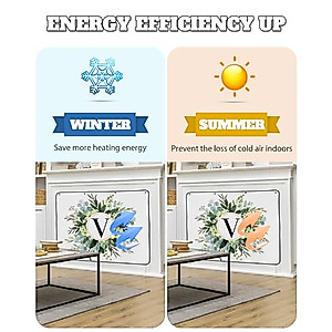 Fireplace Screen Magnetic Fireplace Cover for Living Room Washable Indoor Fireplace Draft Cover Christmas Fireplace Screens,Save Energy Stops Heat Loss,Letter V, Farmhouse Eucalyptus Wreath 51"x39"