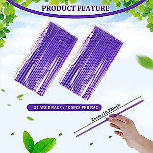 FERCAISH 200 Pcs Purple Disposable Plastic Straws, DIY Creative Handmade Flower Straws - Disposable Fruit Juice Beverage Plastic Straw for Wedding Birthday Party(10.2inches)
