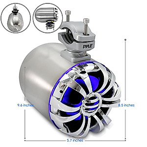 Pyle Marine Speakers - 5.25 Inch Waterproof IP44 Rated Wakeboard Tower and Weather Resistant Outdoor Audio Stereo Sound System with Built-in LED Lights - 1 Pair in Silver (PLMRWB50L)