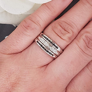 Dazzlingrock Collection 0.50 Carat (Cttw) Round Black and White Diamond Women 3 pcs Wedding Band 1/2 CT, Sterling Silver, Size 5.5