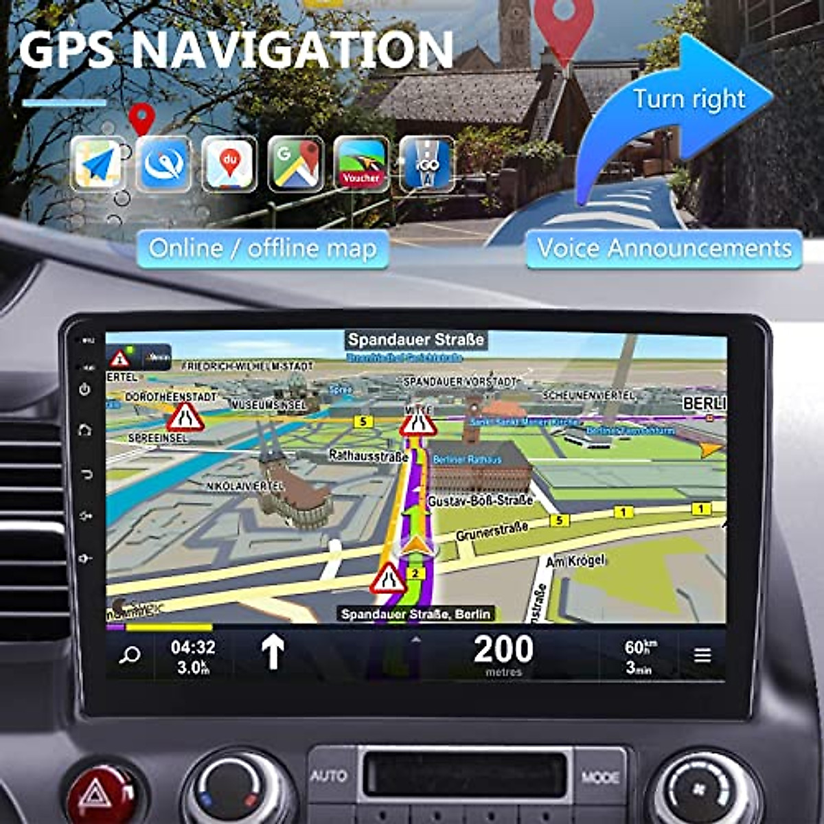Android Car Stereo for Honda Civic 2006 2007 2008 2009 2010 2011 with WiFi GPS Navigation 10.1" HD Touchscreen Autoradio Support Mirror Link Backup Camera Microphone SWC