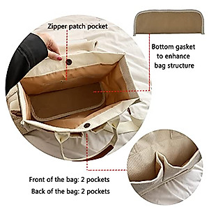 GOQUFOY Corduroy Tote Bag for Women with Zipper Pockets Beige Cross Body Purses Canvas Crossbody Work Satchel Handbags Cute Puffer Shoulder Bag School Hobo Travel Hand Bags Messenger Teen Girls Trendy